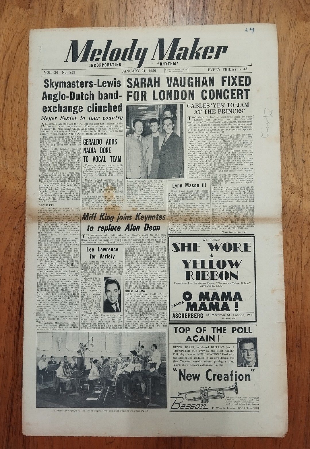 Melody Maker Jan 21 1950 British Pop Newspaper Sarah Vaughan - Etsy