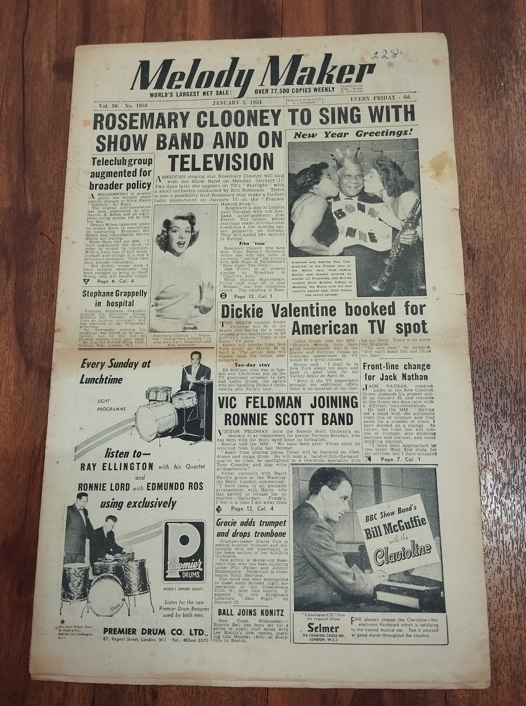 Melody Maker Jan 2 1954 British Pop Newspaper Rosemary Clooney 70th ...