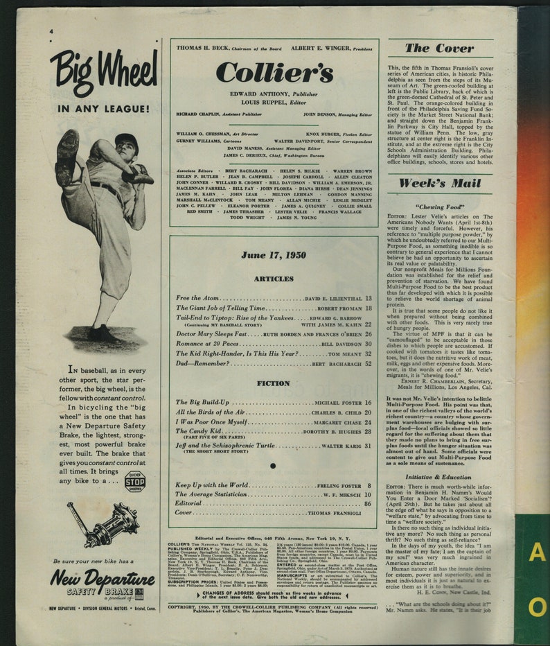 Collier’s June 17 1950 Rare Vintage Magazine Artist: Thomas Fransioli ...