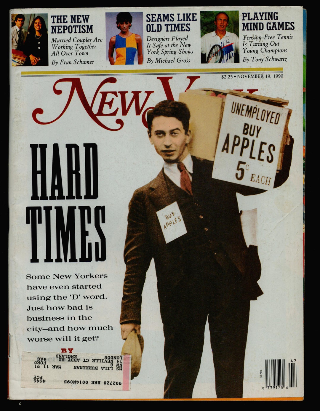 New York Magazine Nov 19 1990 Hard Times Etsy