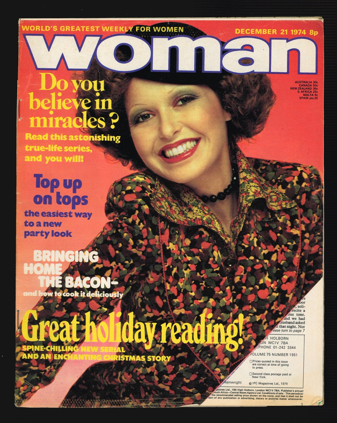 Woman Dec 21 1974 Vintage Magazine Fashion Beauty Cooking 50th - Etsy