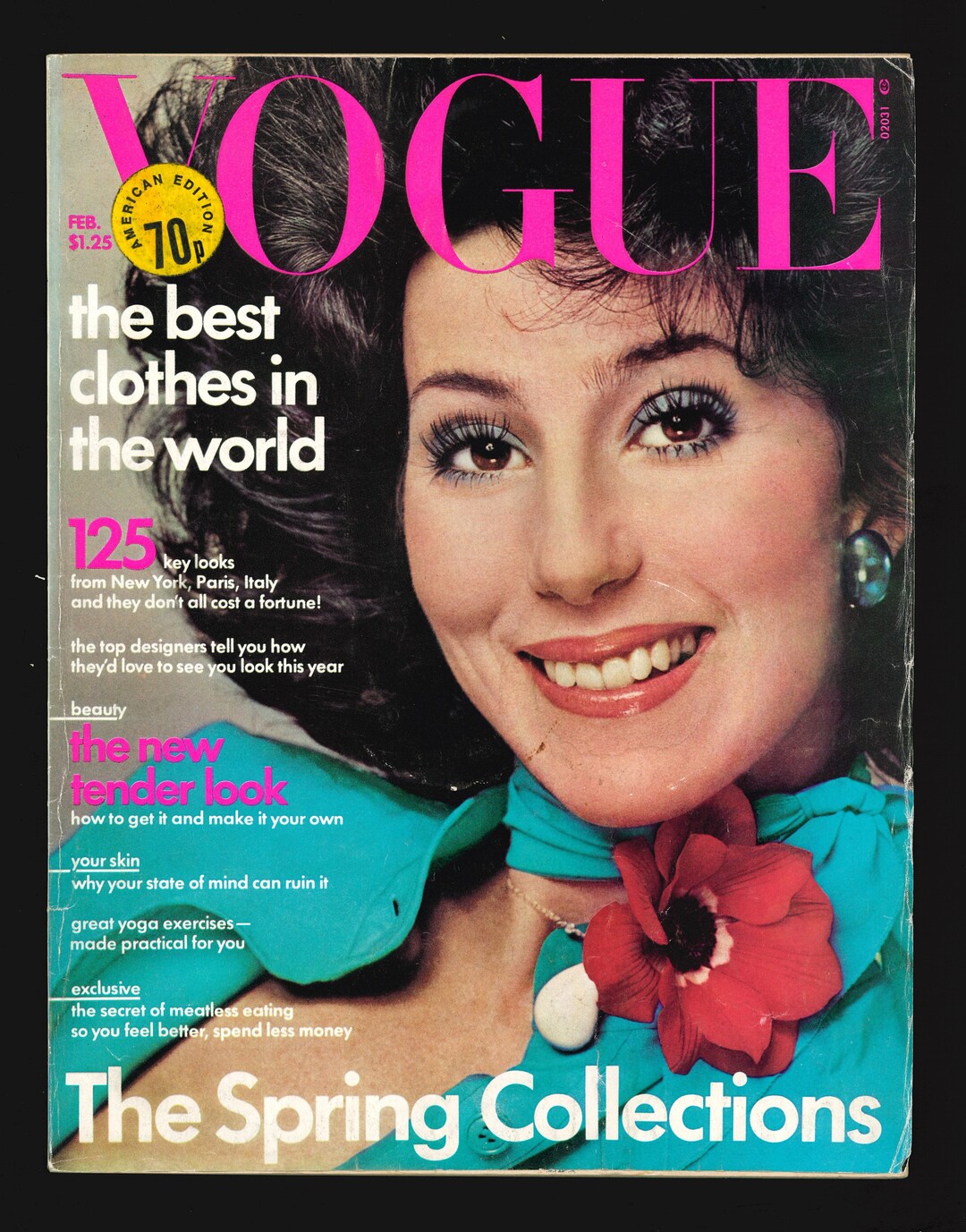 Vogue US Feb 1975 Cher Jerry Hall Rene Russo Margaux Hemingway Halston ...