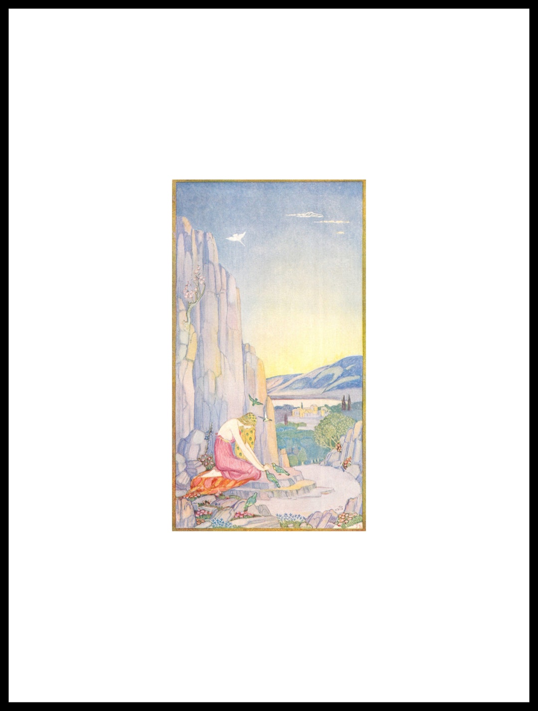 Cupid and Psyche, Jessie Bayes Original Tear Sheet Window Mounted Ready ...