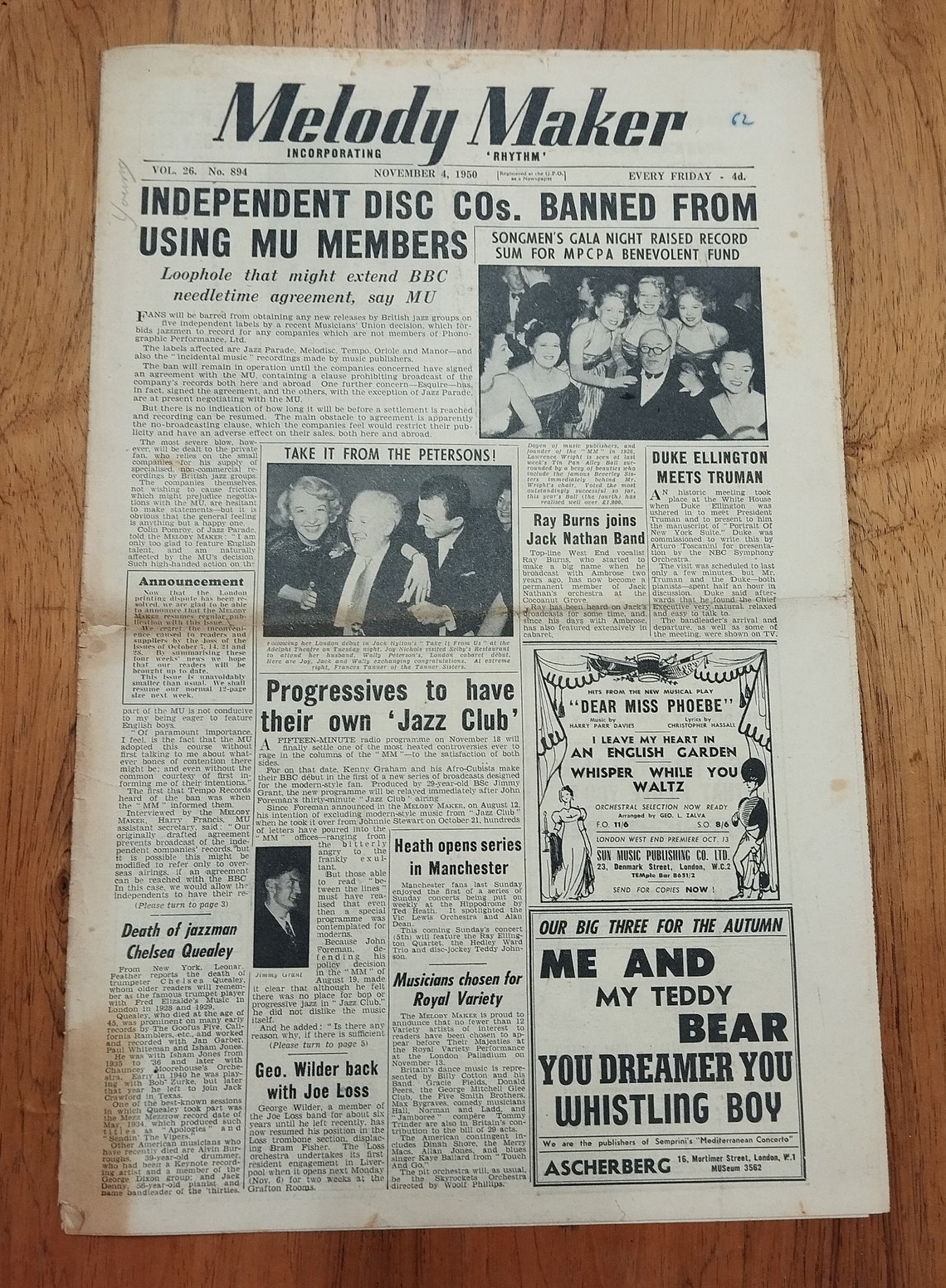 Melody Maker Nov 4 1950 British Pop Newspaper Duke Ellington - Etsy