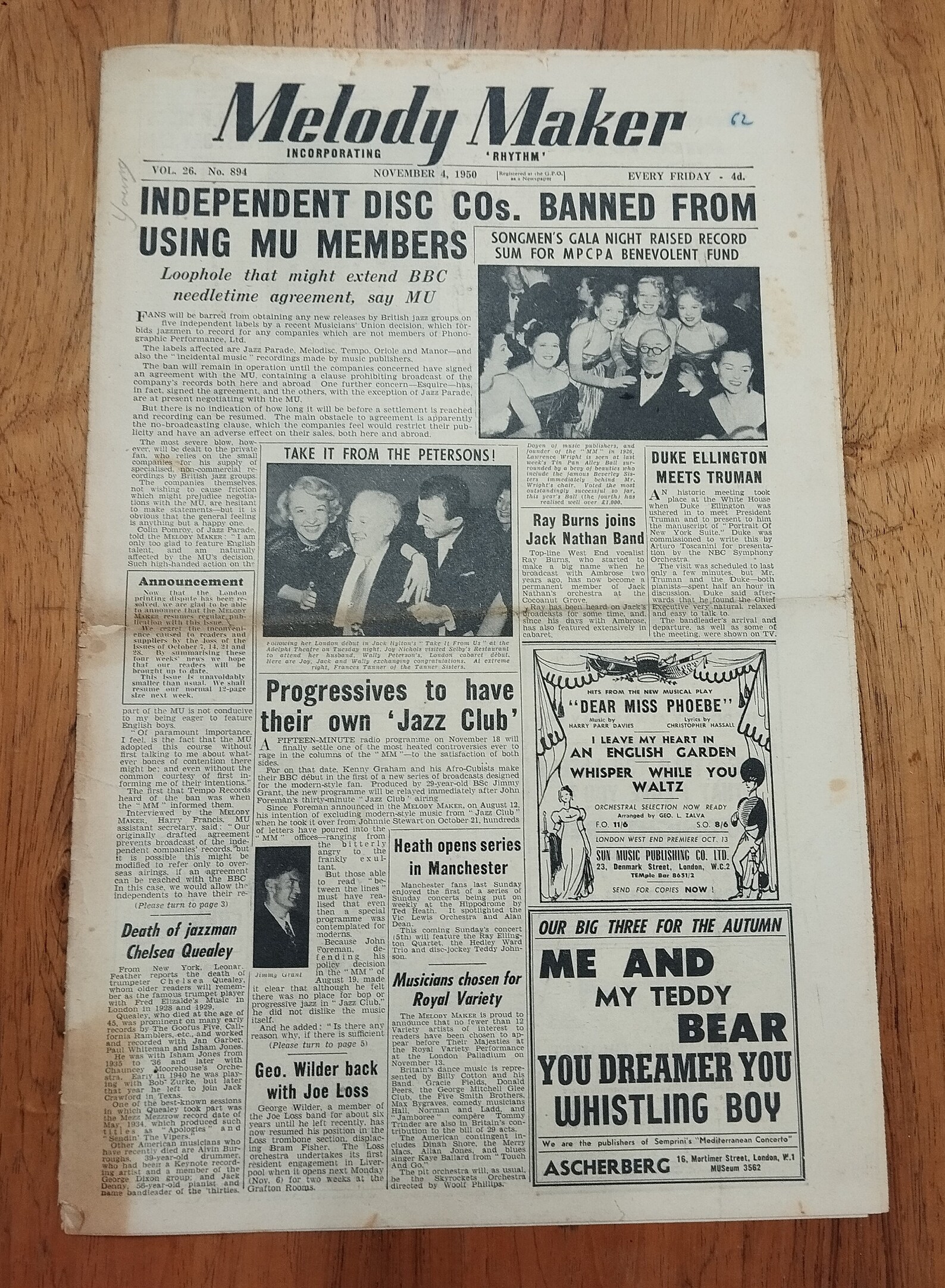 Melody Maker Nov 4 1950 British Pop Newspaper Duke Ellington - Etsy