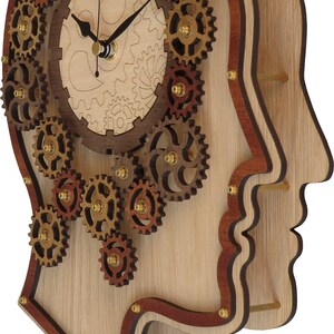 Brain Gears Wooden Clock - Head Clock - Gears Clock - Brain Clock - 17 ...