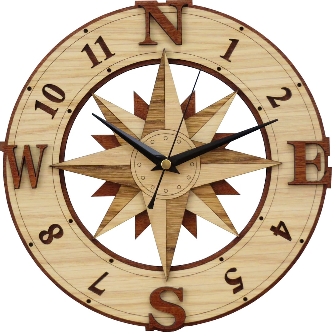 Compass Clock in Wood - Wind Rose - Windrose - Etsy