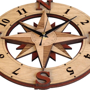 Compass Clock in Wood - Wind Rose - Windrose - Etsy