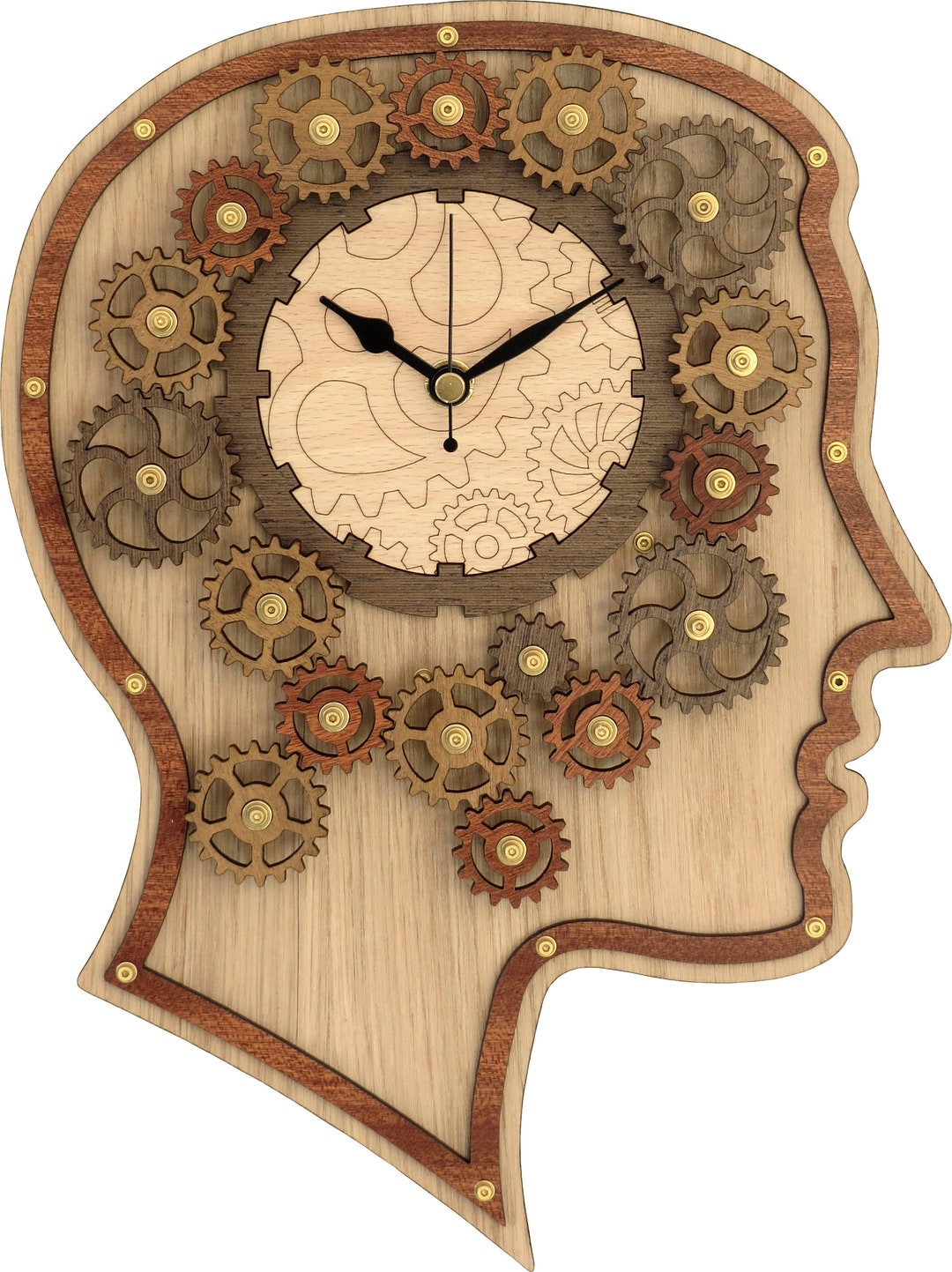 Brain Gears Wooden Clock - Head Clock - Gears Clock - Brain Clock - 17 ...