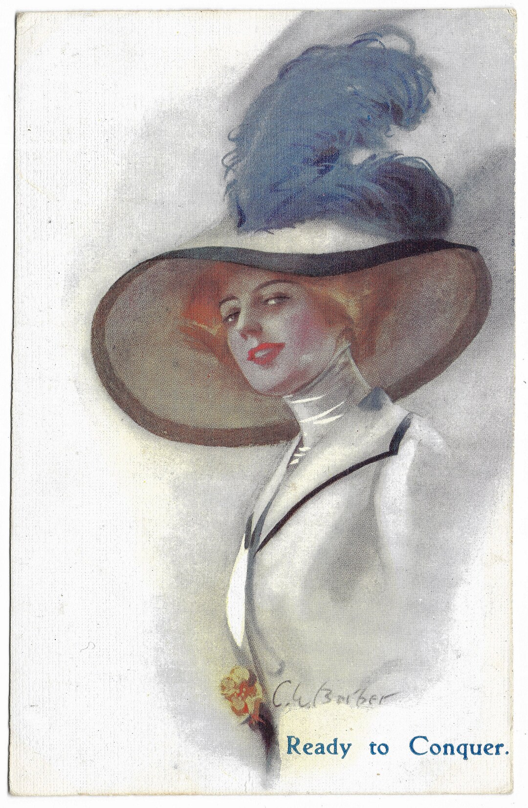 Ready to Conquer by C W Barber Vintage Postcard, 1913, Fashionable ...
