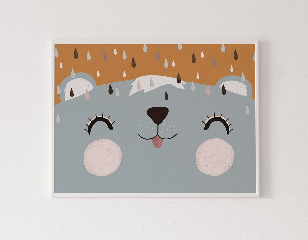 Happy Blue Bear Print, Cute Kid's Bear Poster, Nursery Decor, Kid's ...