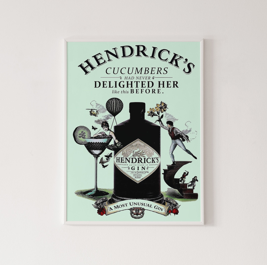 Vintage Hendrick's Gin Poster, Classic Advertising Print, Alcohol ...