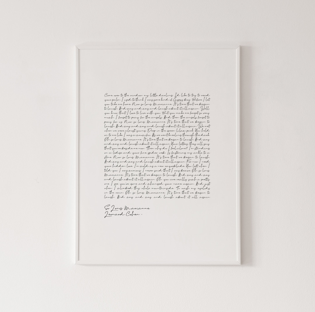 Leonard Cohen – so Long, Marianne Poster, High Quality Print, Home ...
