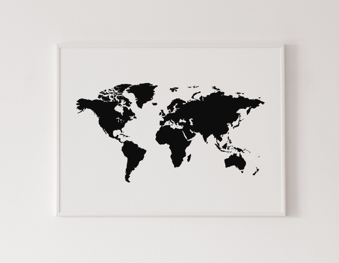 World Map Black & White Poster World Map Print Atlas Wall - Etsy Canada