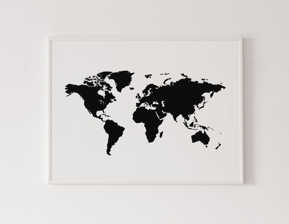 World Map Black & White Poster World Map Print Atlas Wall | Etsy Canada