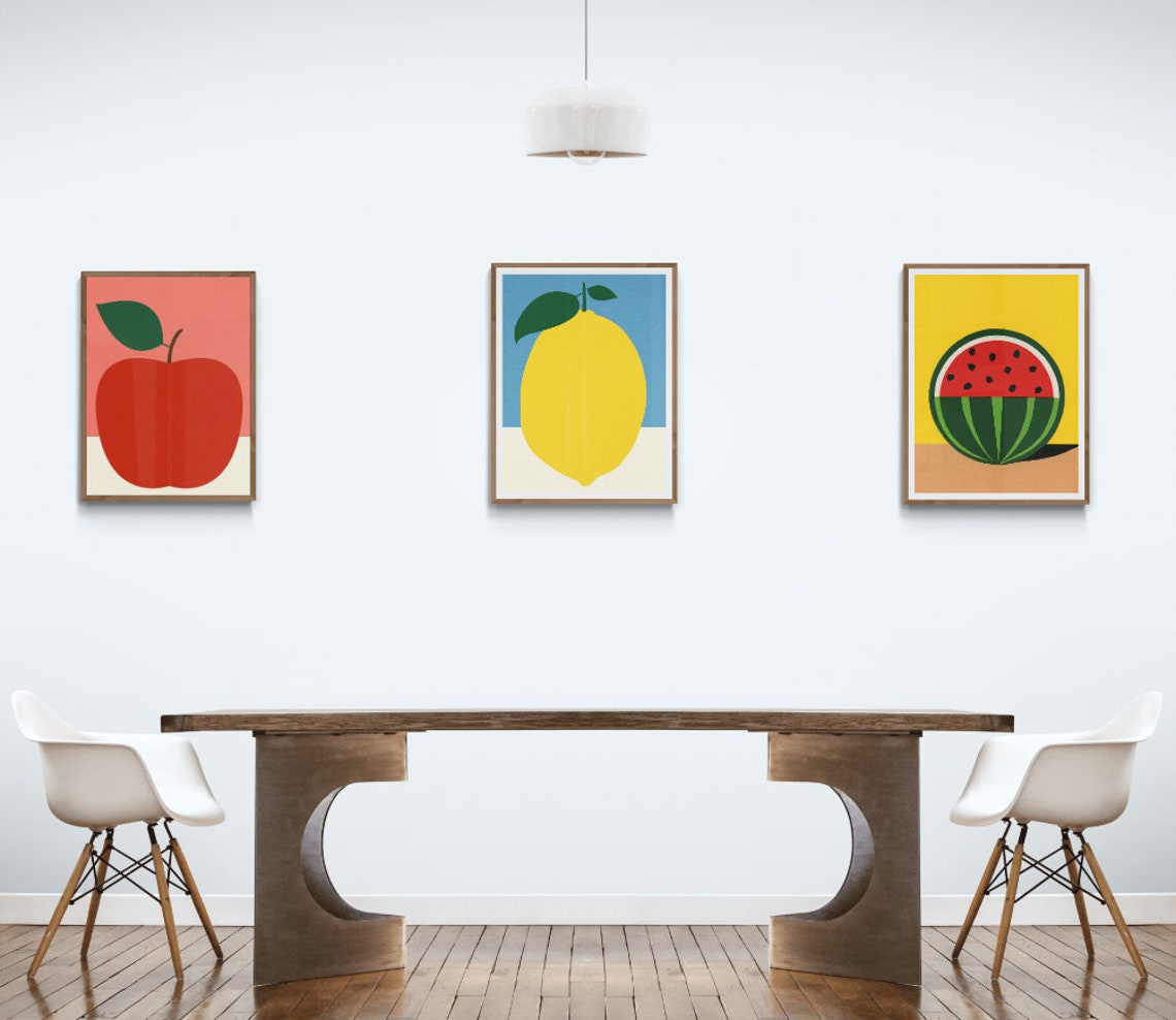 Red Apple Poster, Fruit Illustration, Abstract Food Print, Red Apple ...