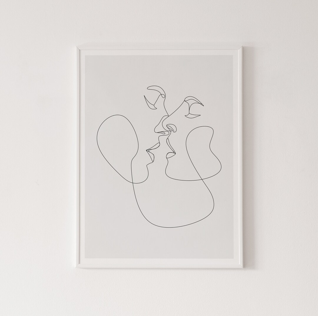 Lovers Line Art Print, Couple Face Illustration, High Quality Line ...
