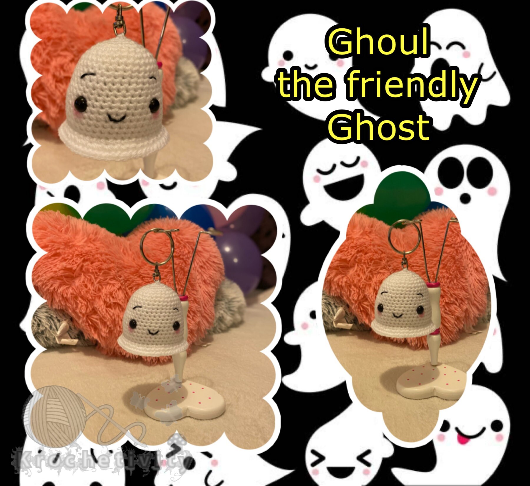 Handmade crochet keyring, Halloween, ghost, amigurumi ghost keyring ...