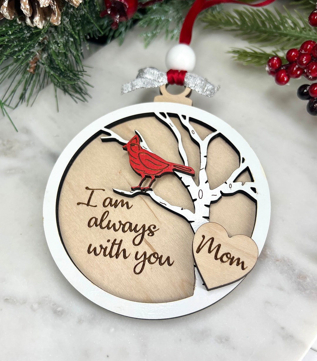 Cardinal Memorial Christmas Ornament, Personalized Sympathy Gift, I Am Always With You ...