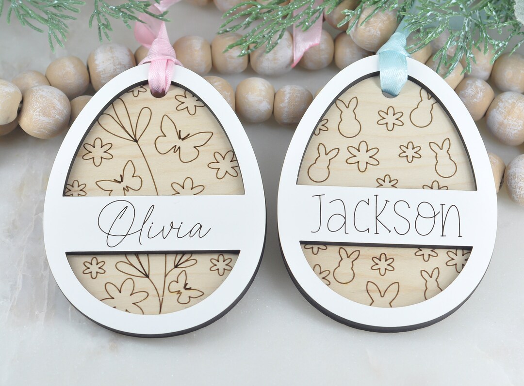 Customizable Easter Egg Name Tag, Personalized Easter Basket Tag, Bunny ...