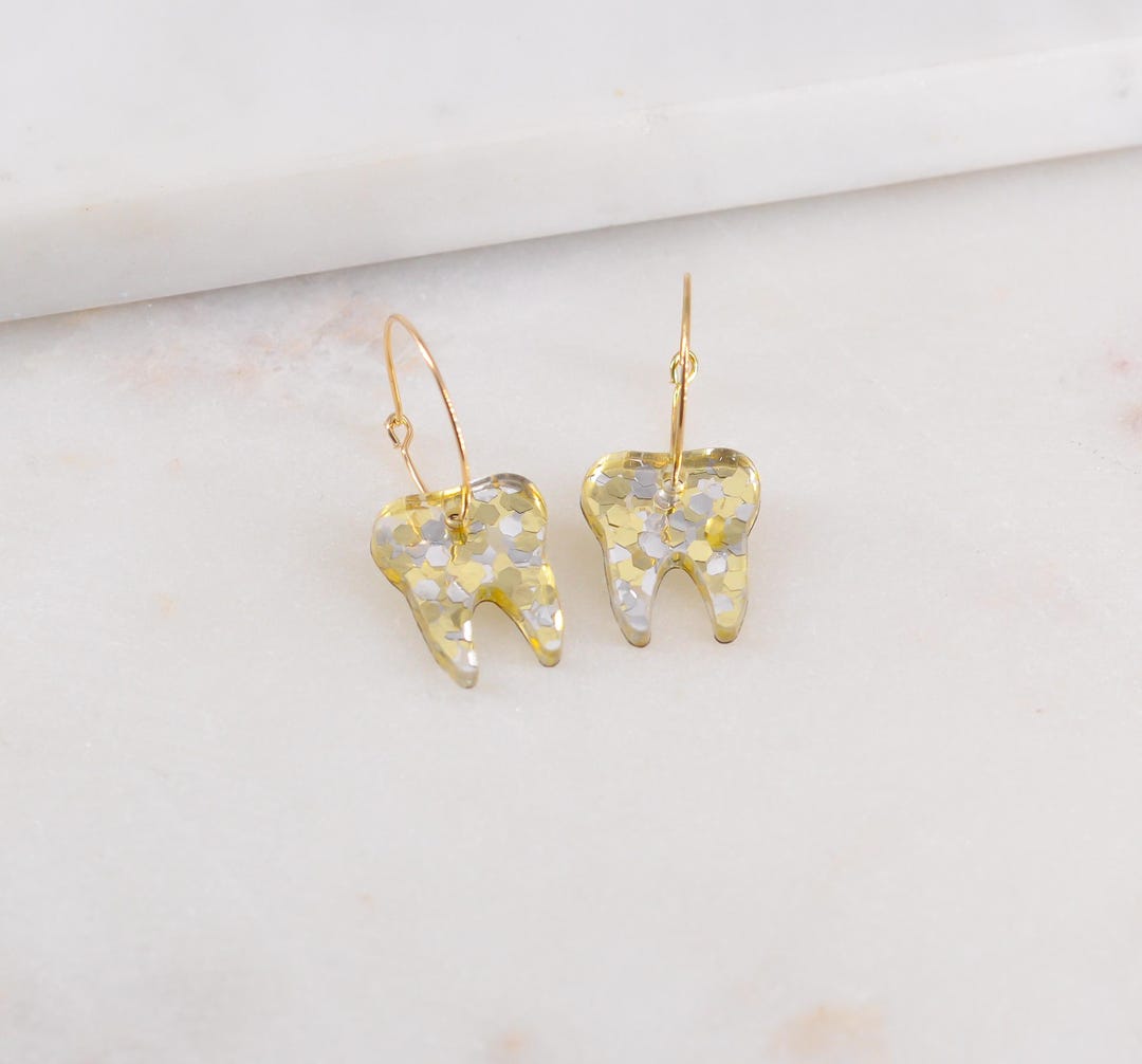 Gold Glitter Teeth Earrings – Gold and Silver Glitter Acrylic – Cute ...