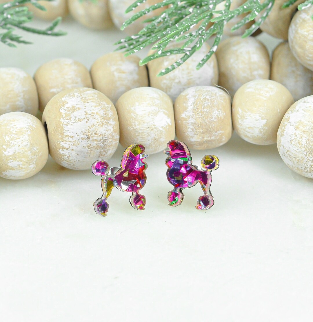 Party Poodle Multi Glitter Poodle Earring, Stud Earring, Dog Earrings ...