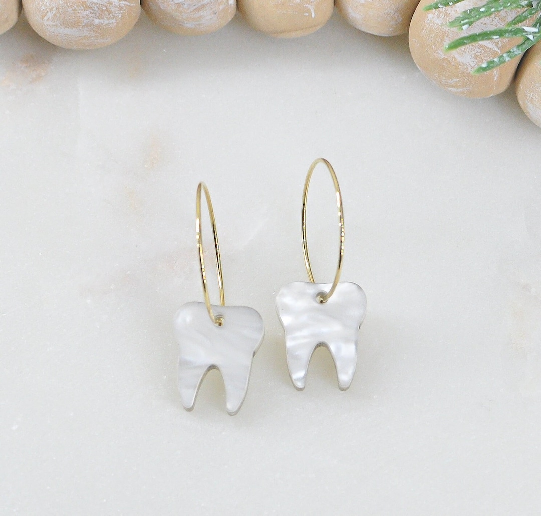 Tooth Earrings in White Pearl Acrylic, Acrylic Earrings, Dentist ...