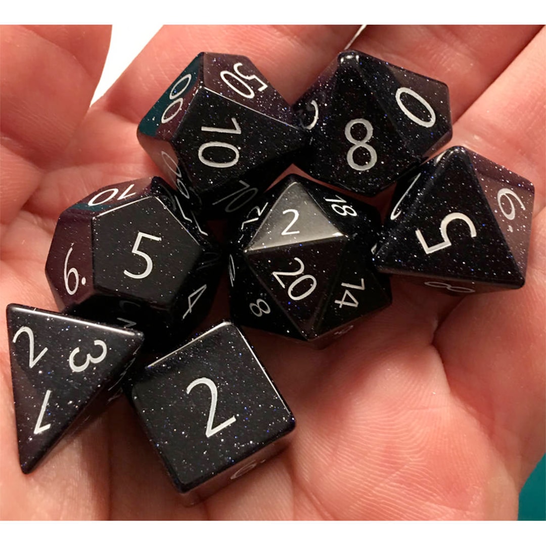 ENGRAVED Blue Sandstone Gemstone Polyhedral Dice Set: Hand Carved With ...