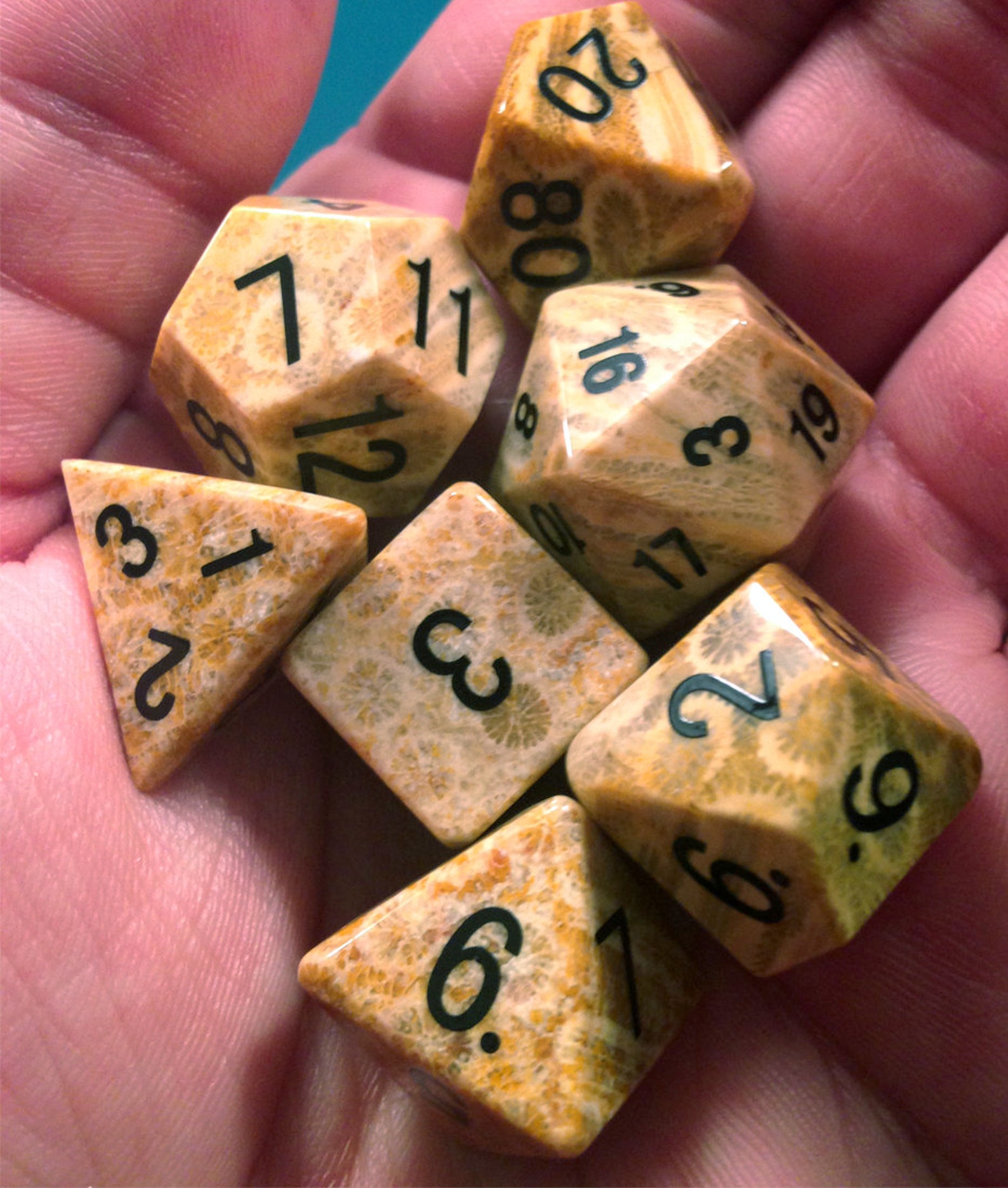 Coral Fossil Gemstone Polyhedral Dice Set: Hand Carved With - Etsy