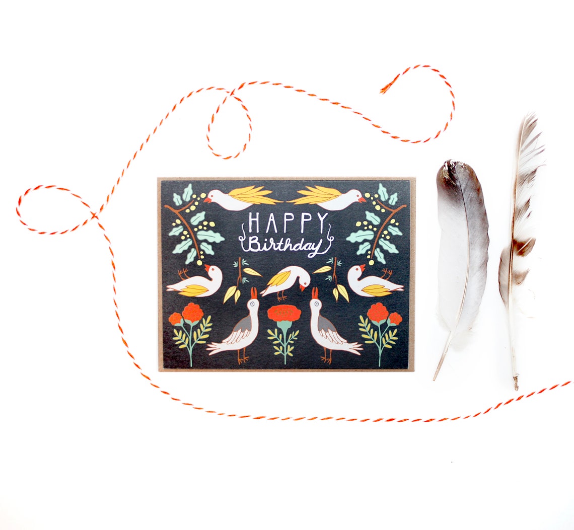 Folk Bird Birthday Card, Folk Art Card, Pennsylvania Dutch Bird ...