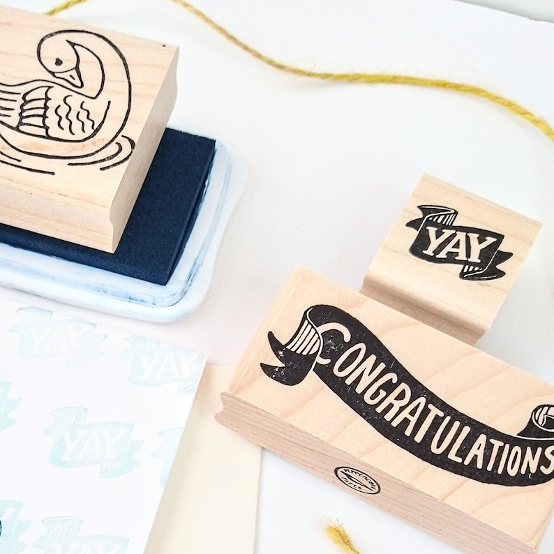 Congratulations Rubber Stamp, Ribbon and Word Congratulations, Vintage ...