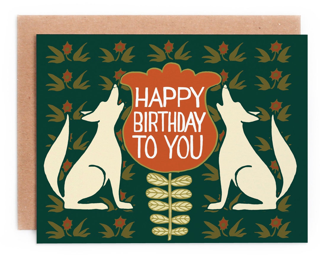 Happy Birthday to You, Wolf Birthday Card, Folk Art Birthday - Etsy