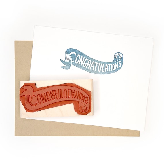 Congratulations Rubber Stamp Ribbon and Word Congratulations - Etsy
