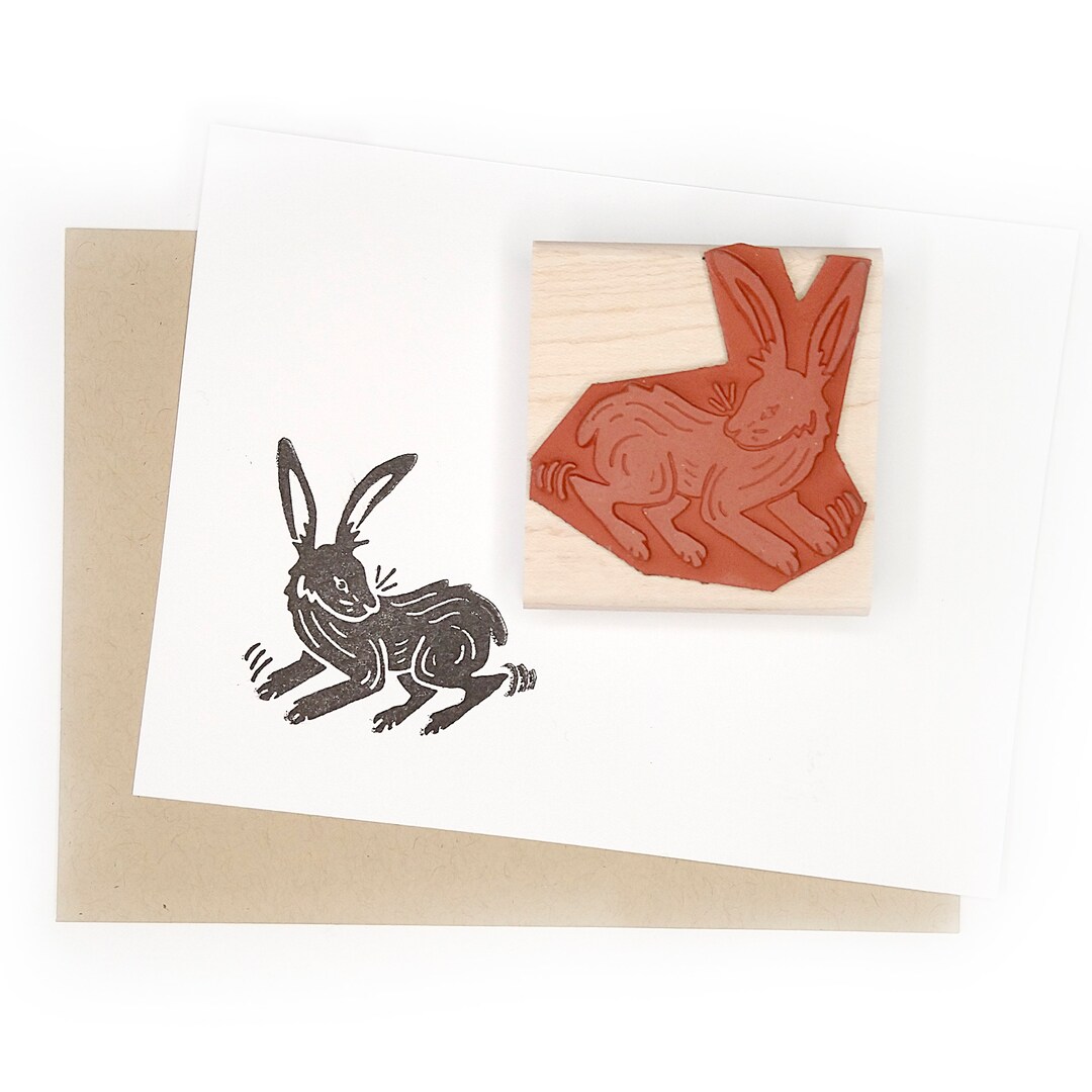 Rabbit Rubber Stamp, Folk Art Rabbit Stamp - Etsy
