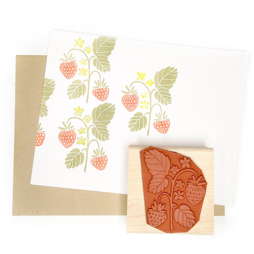 Strawberry Plant Rubber Stamp, Folk Art Strawberry Stamp - Etsy