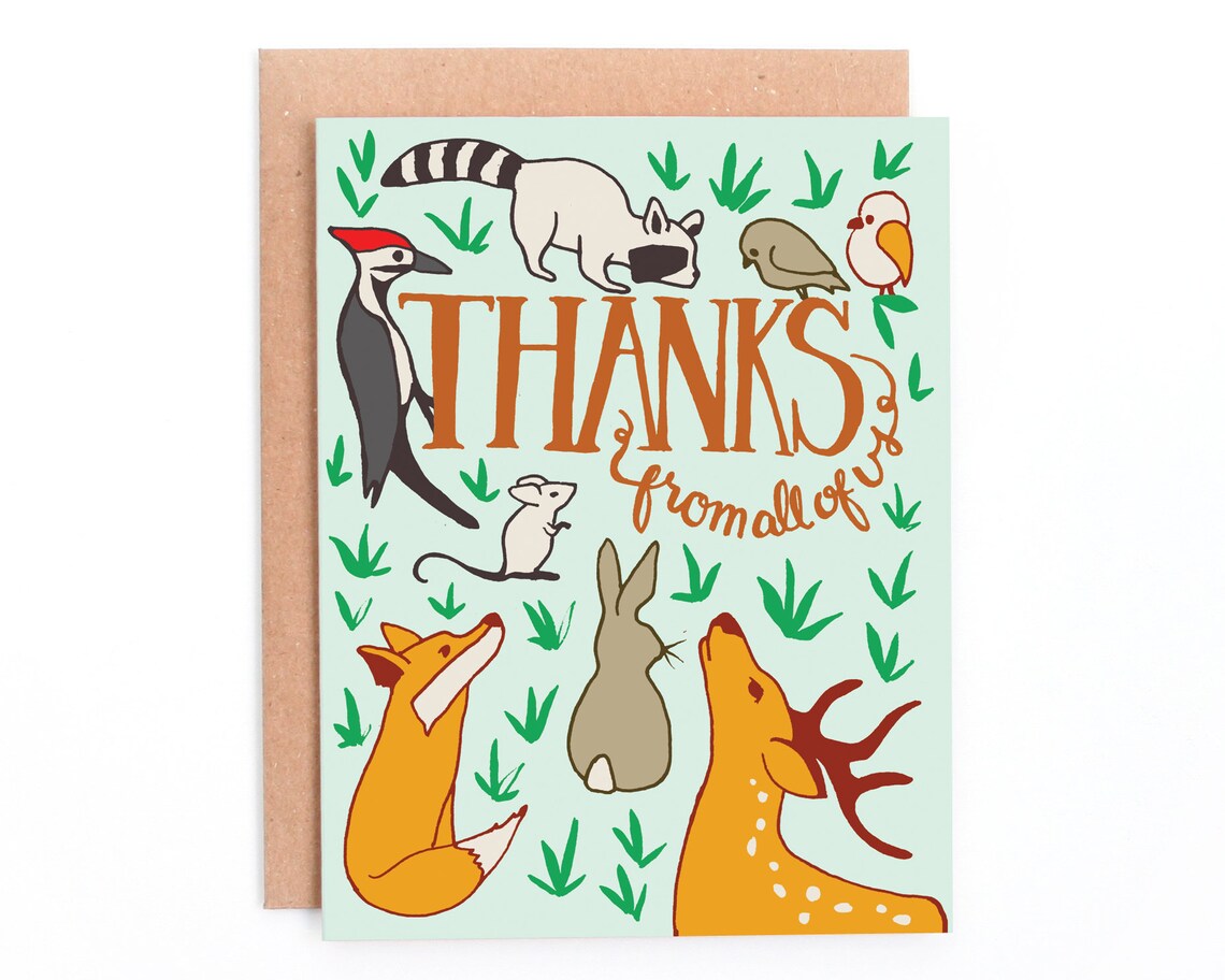 Thanks from all of us Animal Thank You Card Group Thank You | Etsy