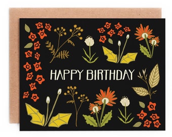 Primitive Folk Flower Happy Birthday Birthday Card Folk Art | Etsy