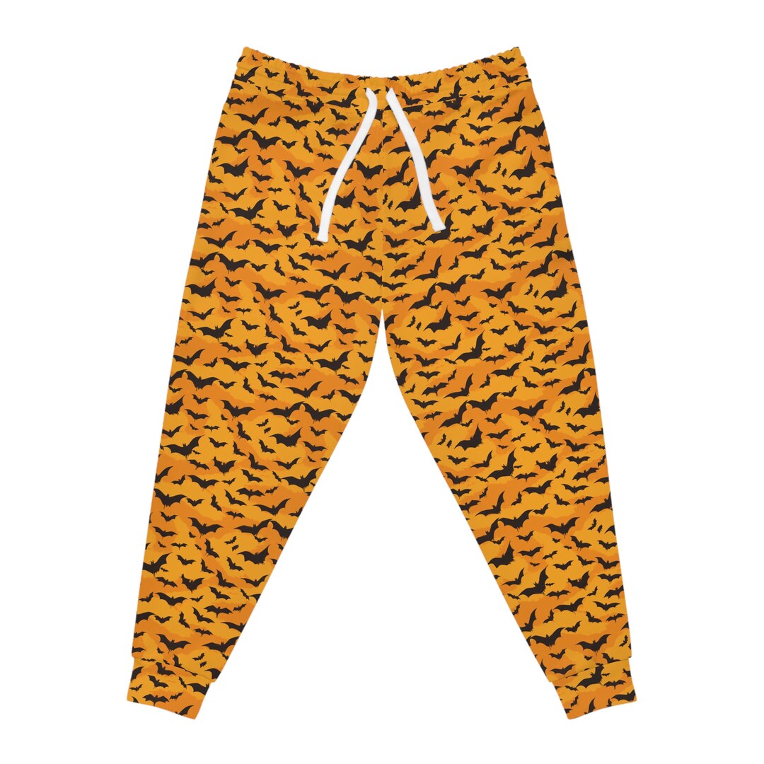 Orange Clouds Bat Design Jogger, Unique Graphic Sweatpants, Stylish ...
