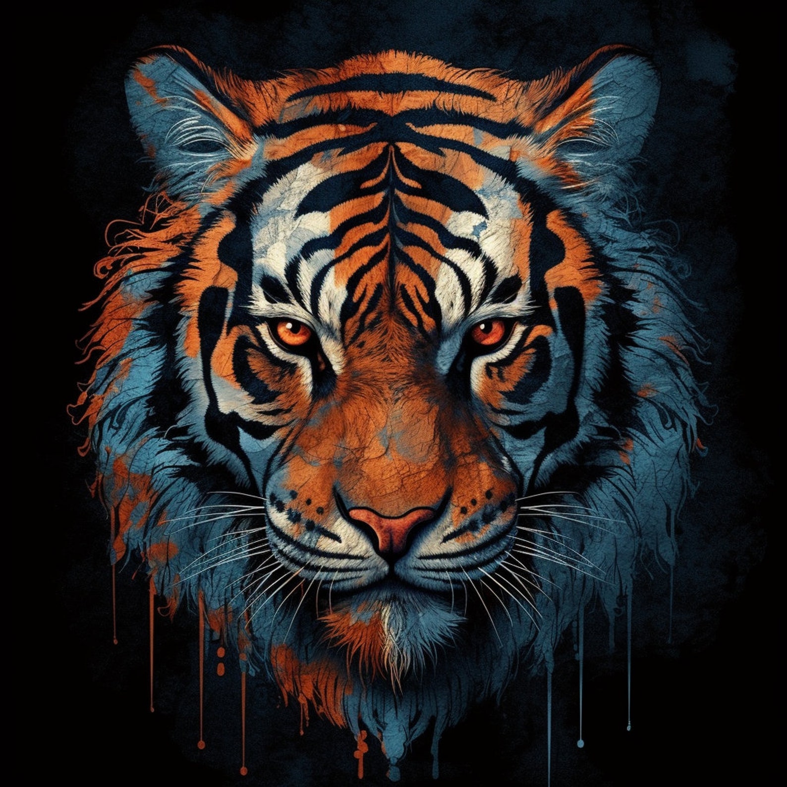 Illustrated Tiger Face Digital Art, Animal Illustration Print ...