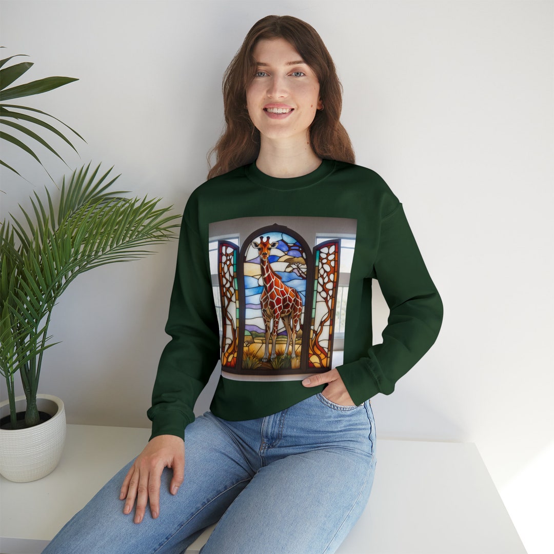 Colorful Stained Glass Giraffe Sweatshirt, Artistic Animal Sweater ...
