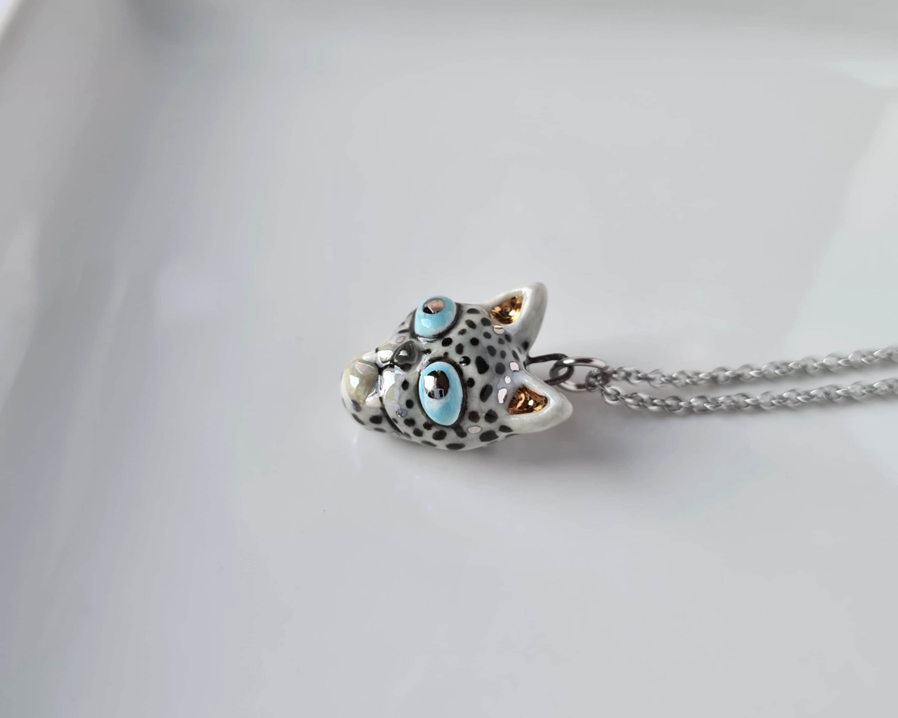 Porcelain Leopard Necklace Snow Leopard Charm Ceramic Animal - Etsy