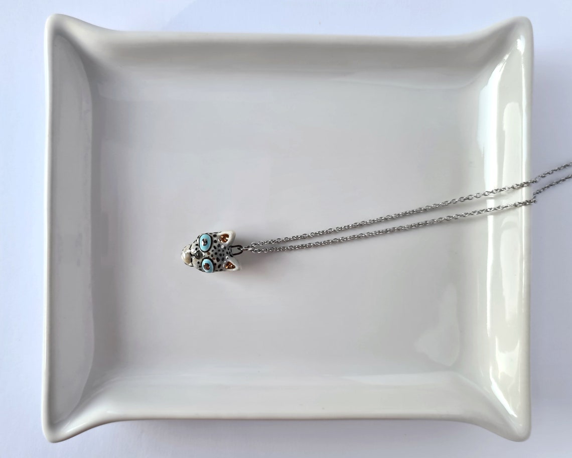 Porcelain Leopard Necklace Snow Leopard Charm Ceramic Animal | Etsy