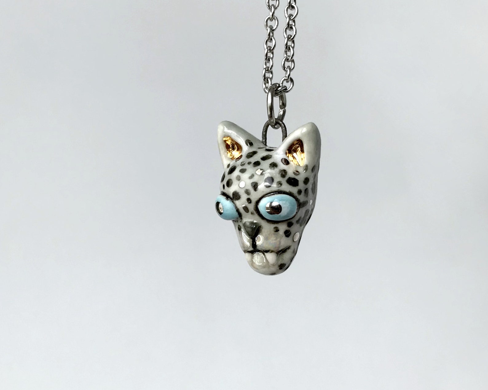 Porcelain Leopard Necklace Snow Leopard Charm Ceramic Animal - Etsy