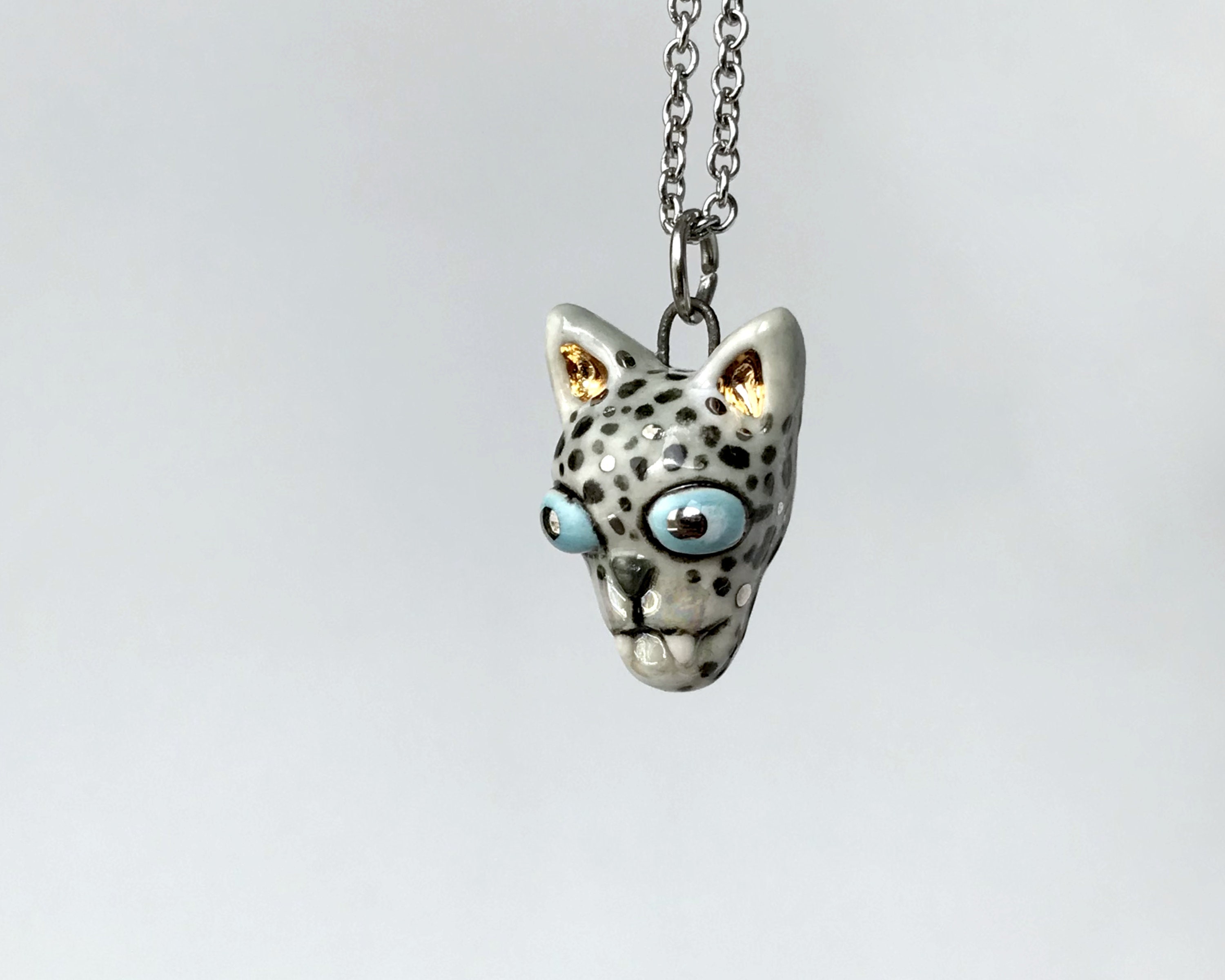 Porcelain Leopard Necklace Snow Leopard Charm Ceramic Animal - Etsy