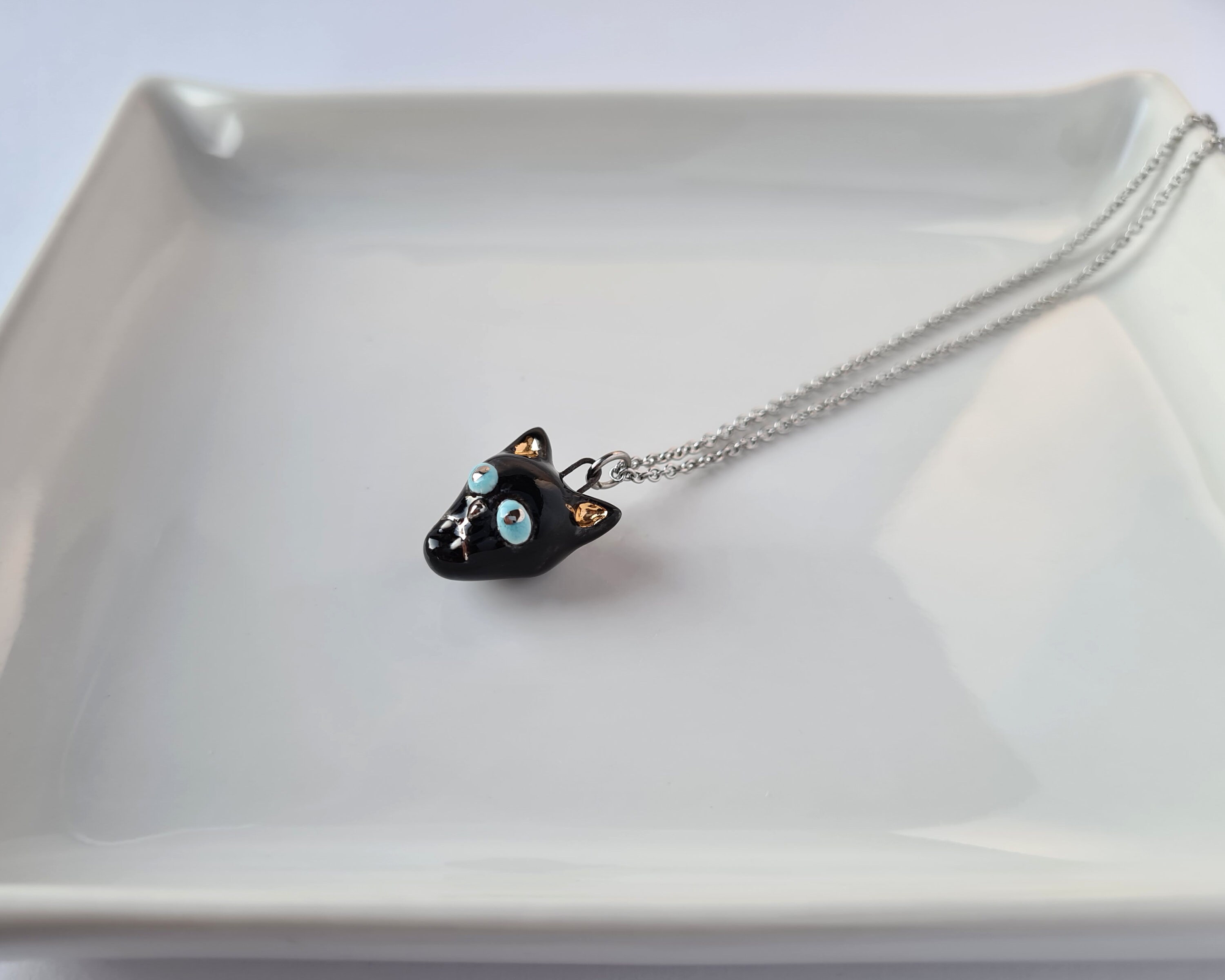 Porcelain Black Cat Necklace Cute Cat Charm Black Cat - Etsy