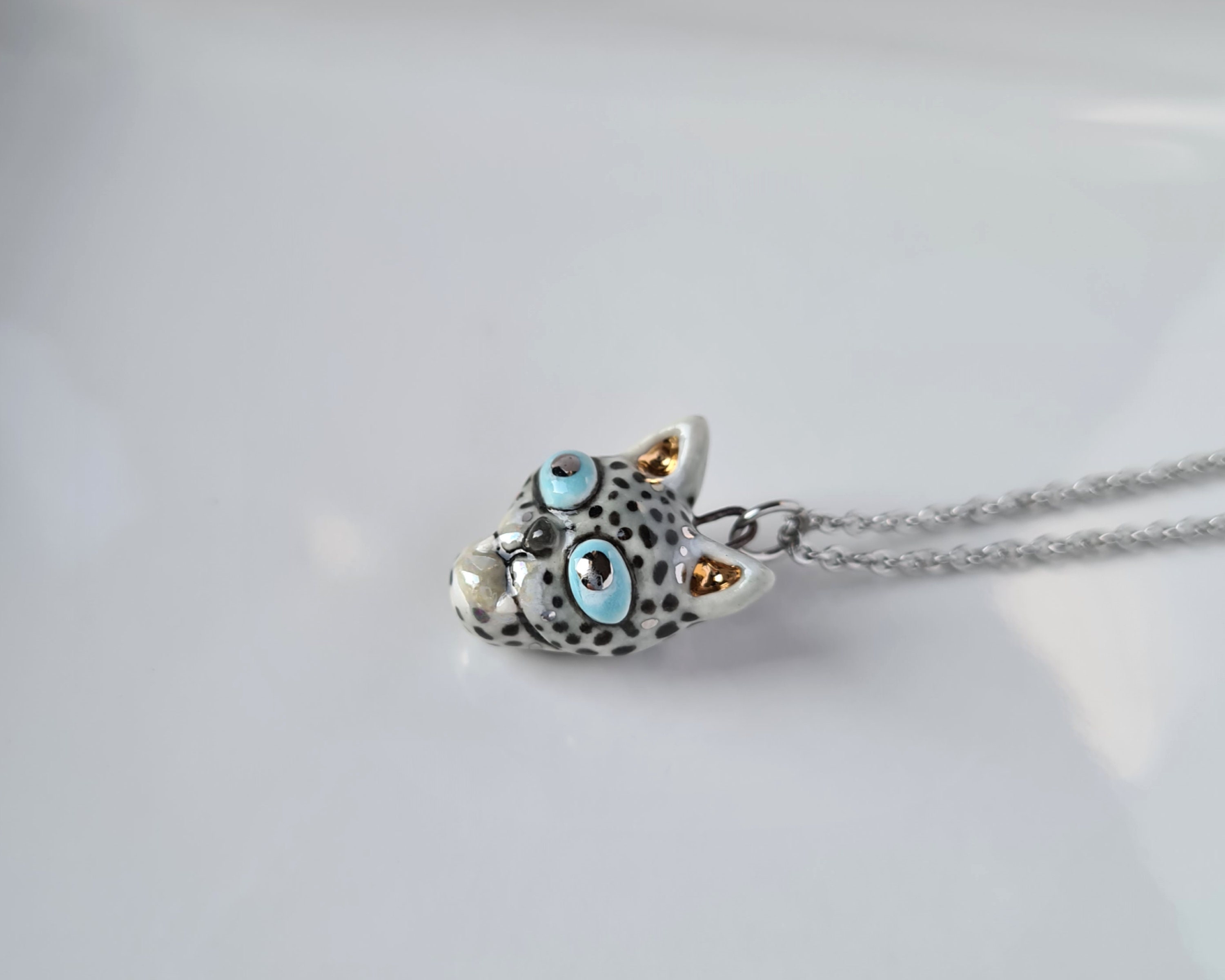 Porcelain Leopard Necklace Snow Leopard Charm Ceramic Animal | Etsy