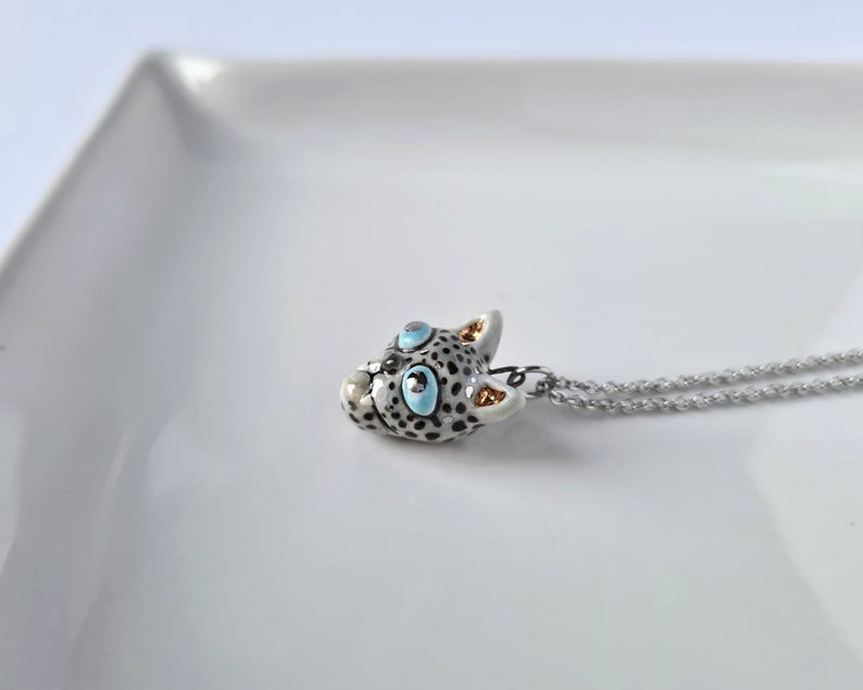 Porcelain Leopard Necklace Snow Leopard Charm Ceramic Animal | Etsy