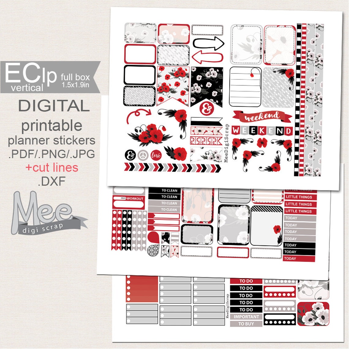 Red Poppy Planner Stickers for Use in Erin Condren | Etsy