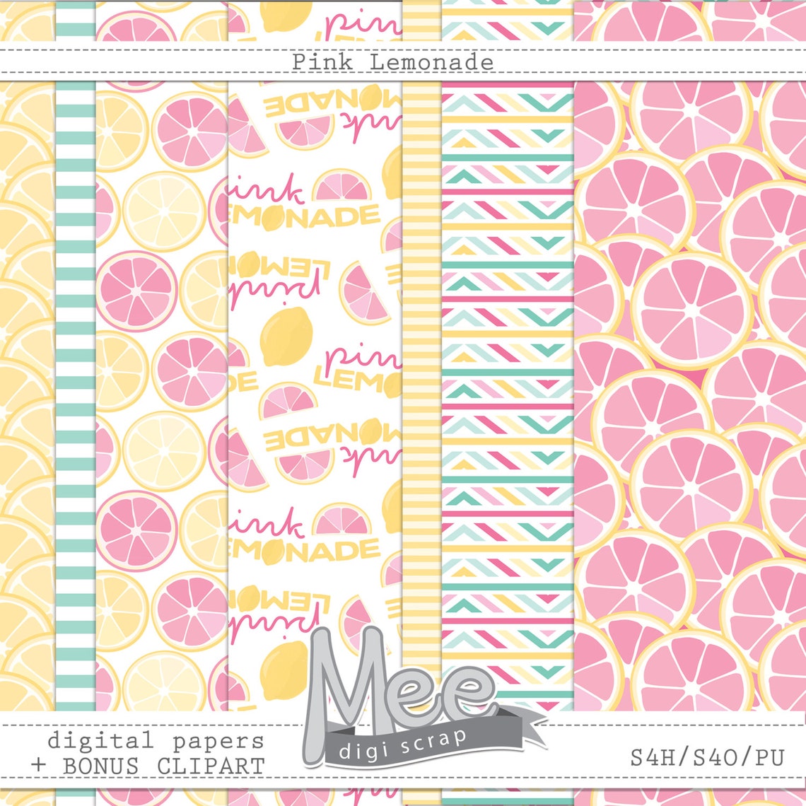Pink Lemonade Digital Paper Pack: Scrapbook Clipart (digital Download ...
