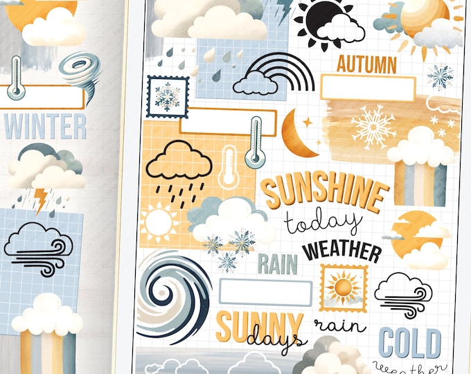 Weather Watercolor Clipart Set, Cloud Sun Rainbow Illustration, Tornado ...